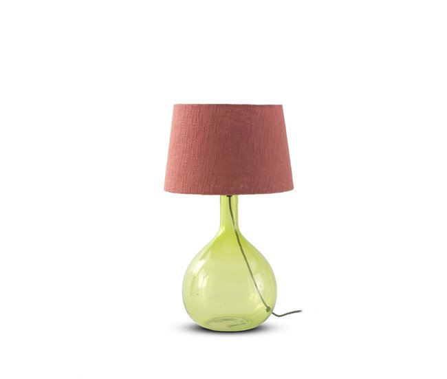 Candeeiro De Mesa De Vidro Verde Com Abajur De Algodão Terracotta ...