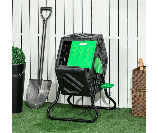 Outsunny Compostor Giratório de 65L Recipiente de Compostagem de Jardim ...