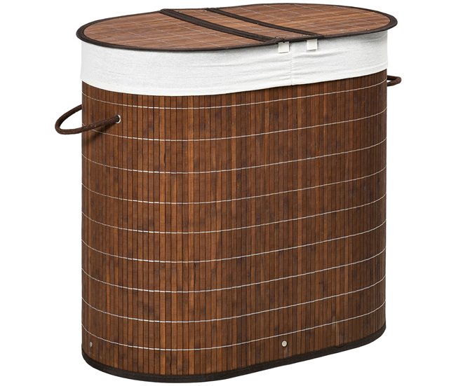 HOMCOM Cesto de Roupa de Bambu Capacidade de 100L Cesto para Roupa Suja com Tampa Rebatível e ...