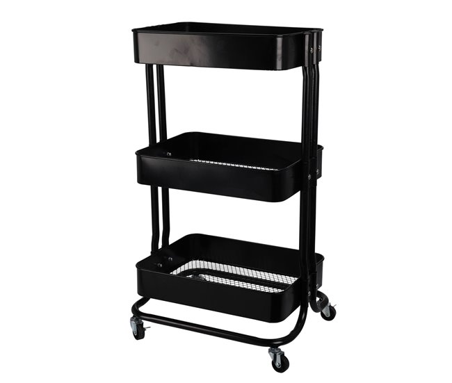Carrinho de cozinha de ferro preto Well Home com rodas e 3 gavetas ...