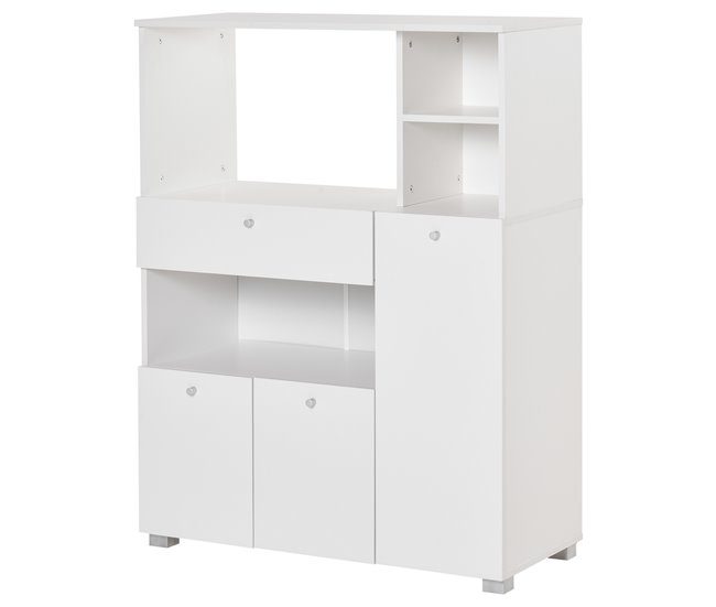 HOMCOM Aparador Auxiliar para Microondas Buffet de Cozinha com 2 Armários com Portas 1 Gaveta e ...