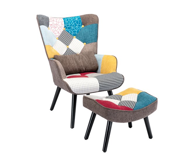 Poltrona relaxante com banquinho Poltrona patchwork poltrona de madeira sala de estar, poltrona ...