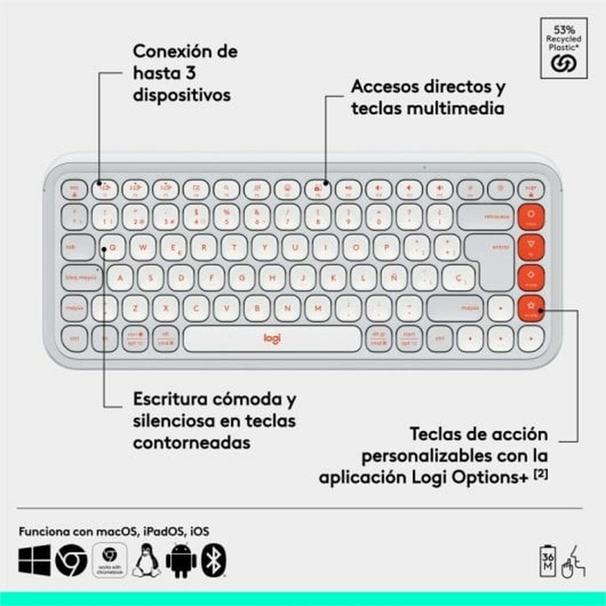 Teclado Logitech Pop Icon Branco Qwerty espanhol QWERTY - Conforama