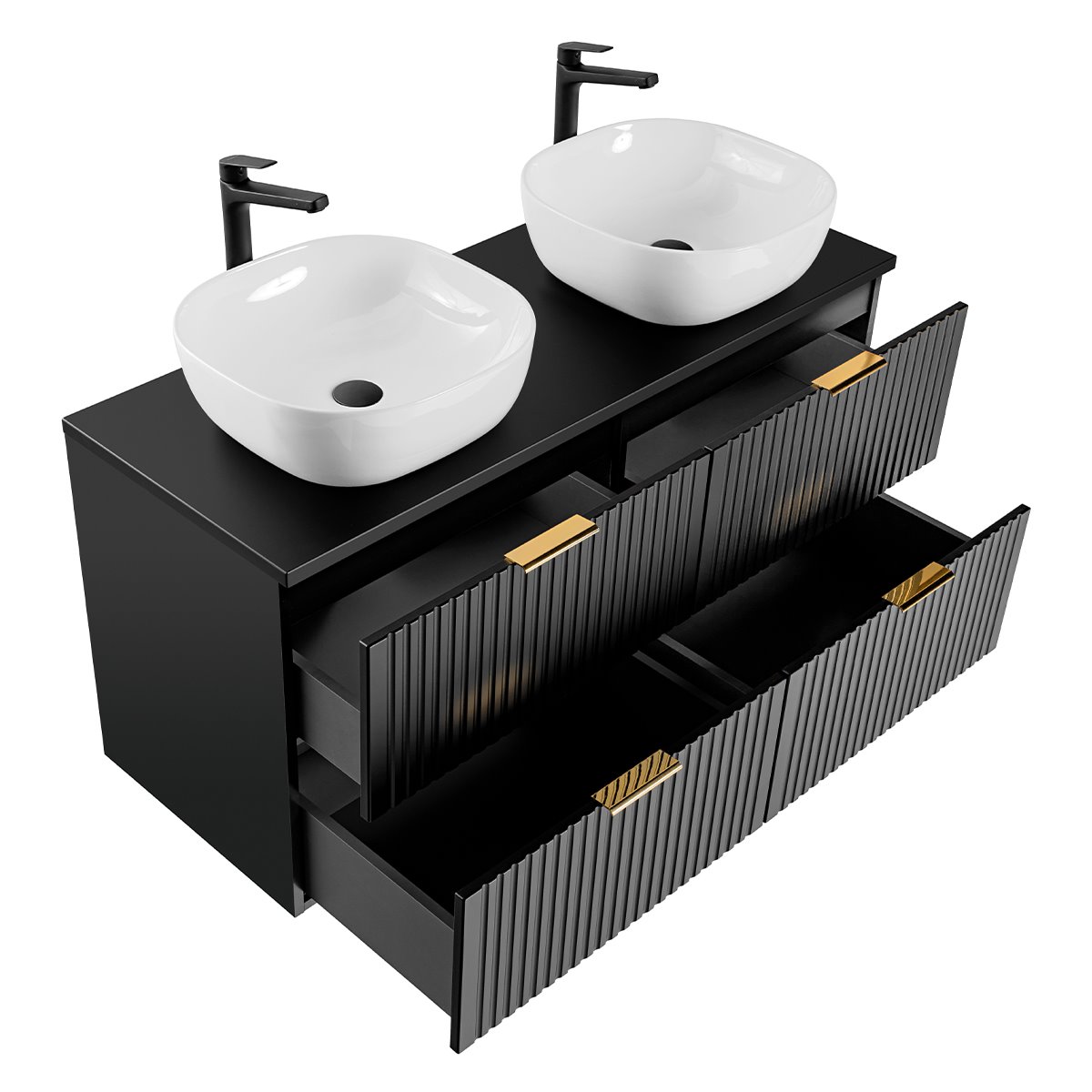 Móvel de lavatório duplo e pedestal de 120 cm Adriel Black - Conforama