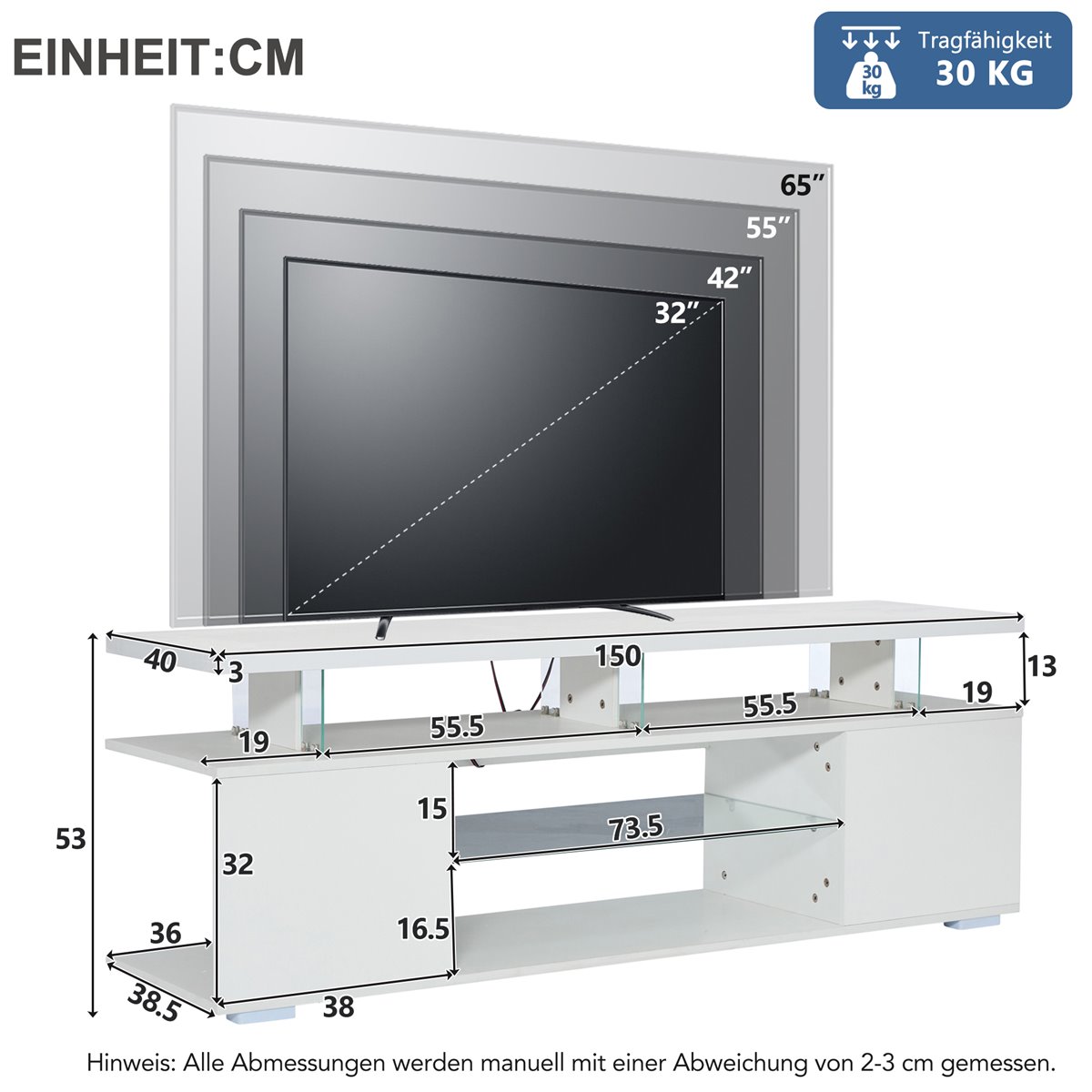 Suporte de TV moderno com painel LED - Móvel para TV de 60 polegadas ...