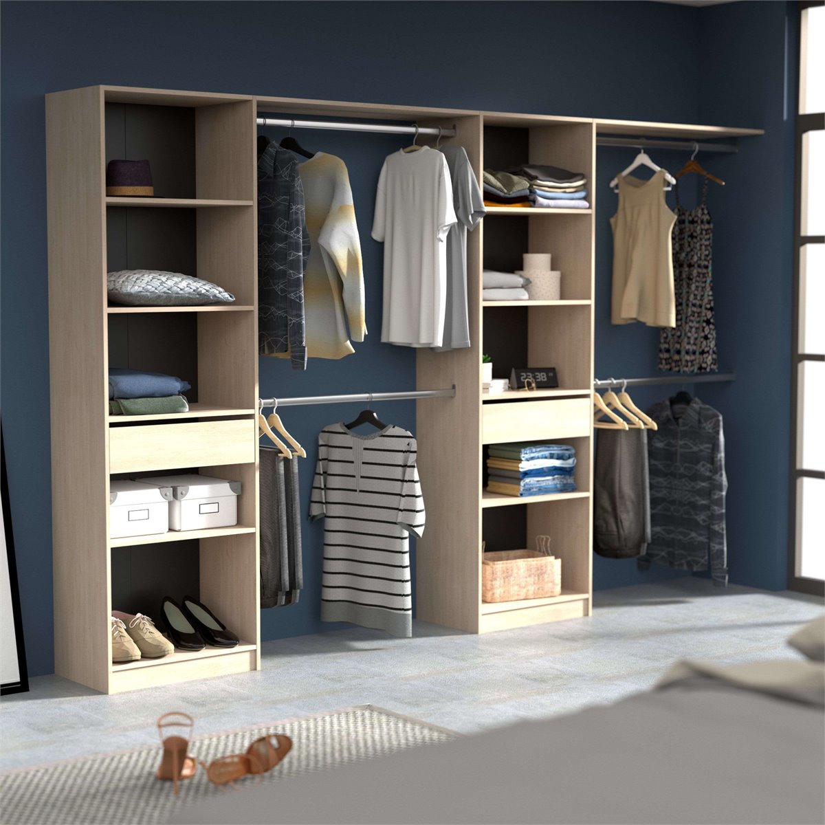 Guarda-roupa Elios para quarto em madeira clara - preto - branco 5 ...