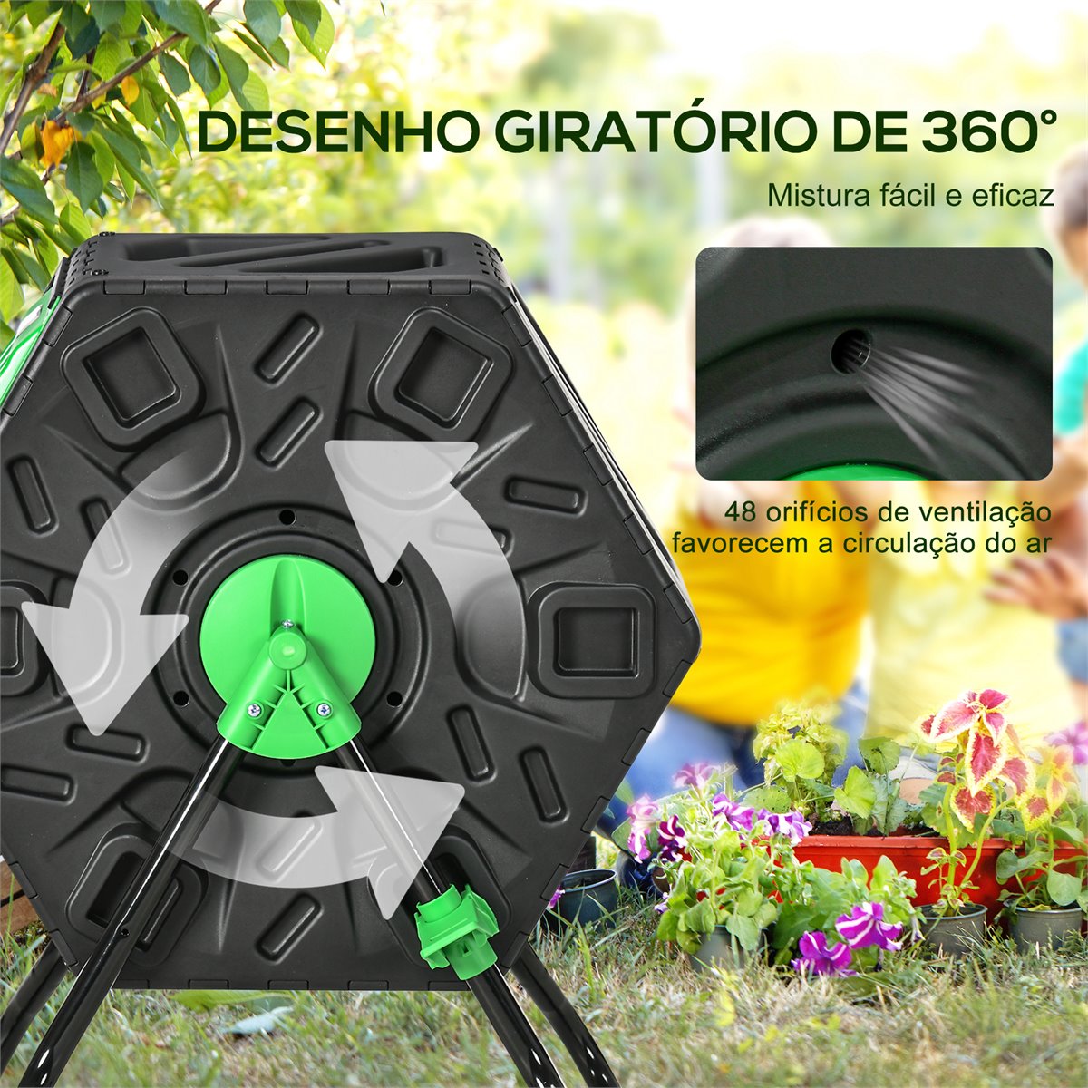 Outsunny Compostor Giratório de 65L Recipiente de Compostagem de Jardim ...