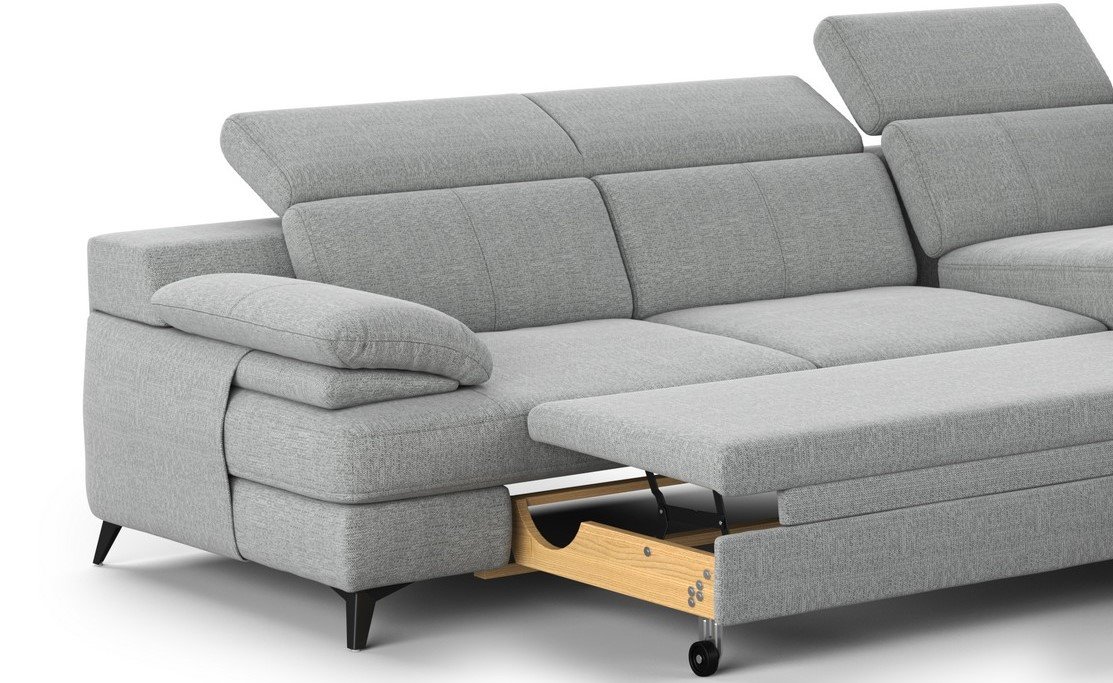 Sofá de canto TITUS com cama dereita 4 lugares cinza - Conforama