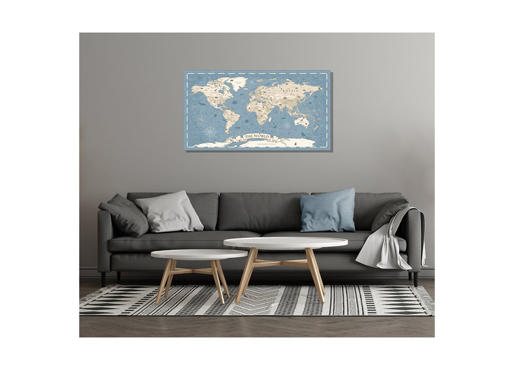 Quadro MAPAMUNDI VINTAGE cian 58x110cm marca MARCOMUEBLE - Conforama