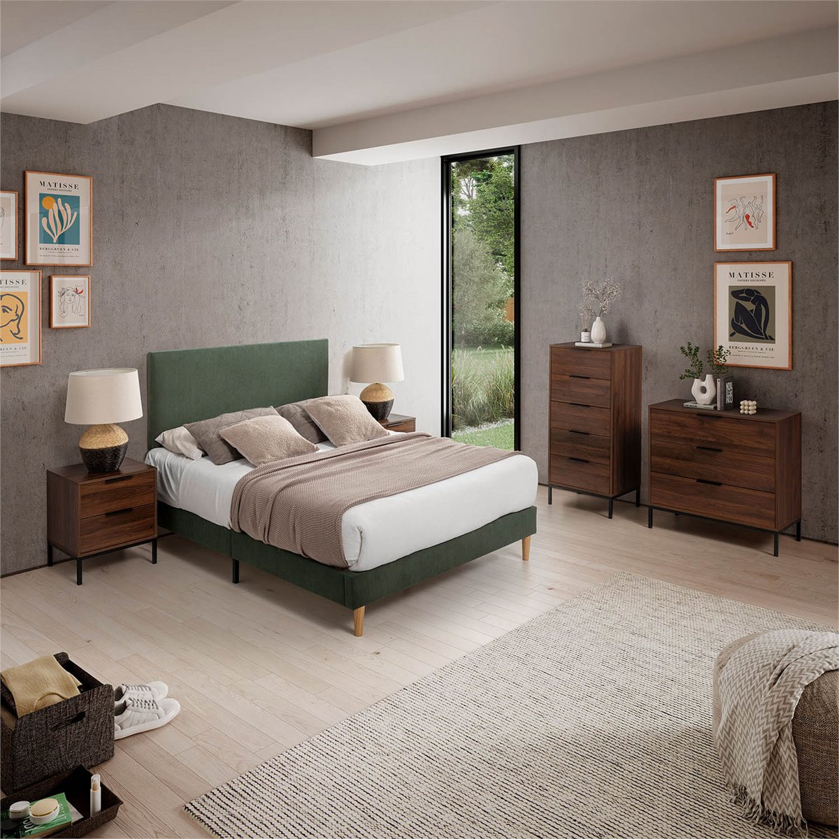 Base estofada + cabeceira Bari 90x190 cm cor Verde - Conforama