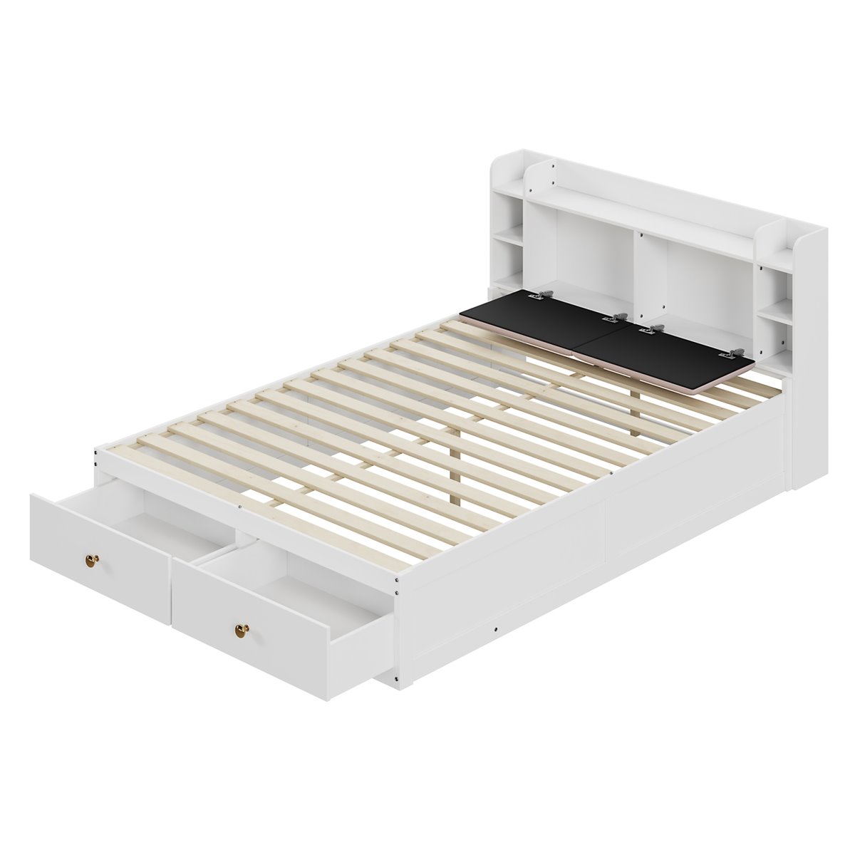 Cama combinada em madeira maciça - 140x200 cm - Cabeceira com arrumação ...