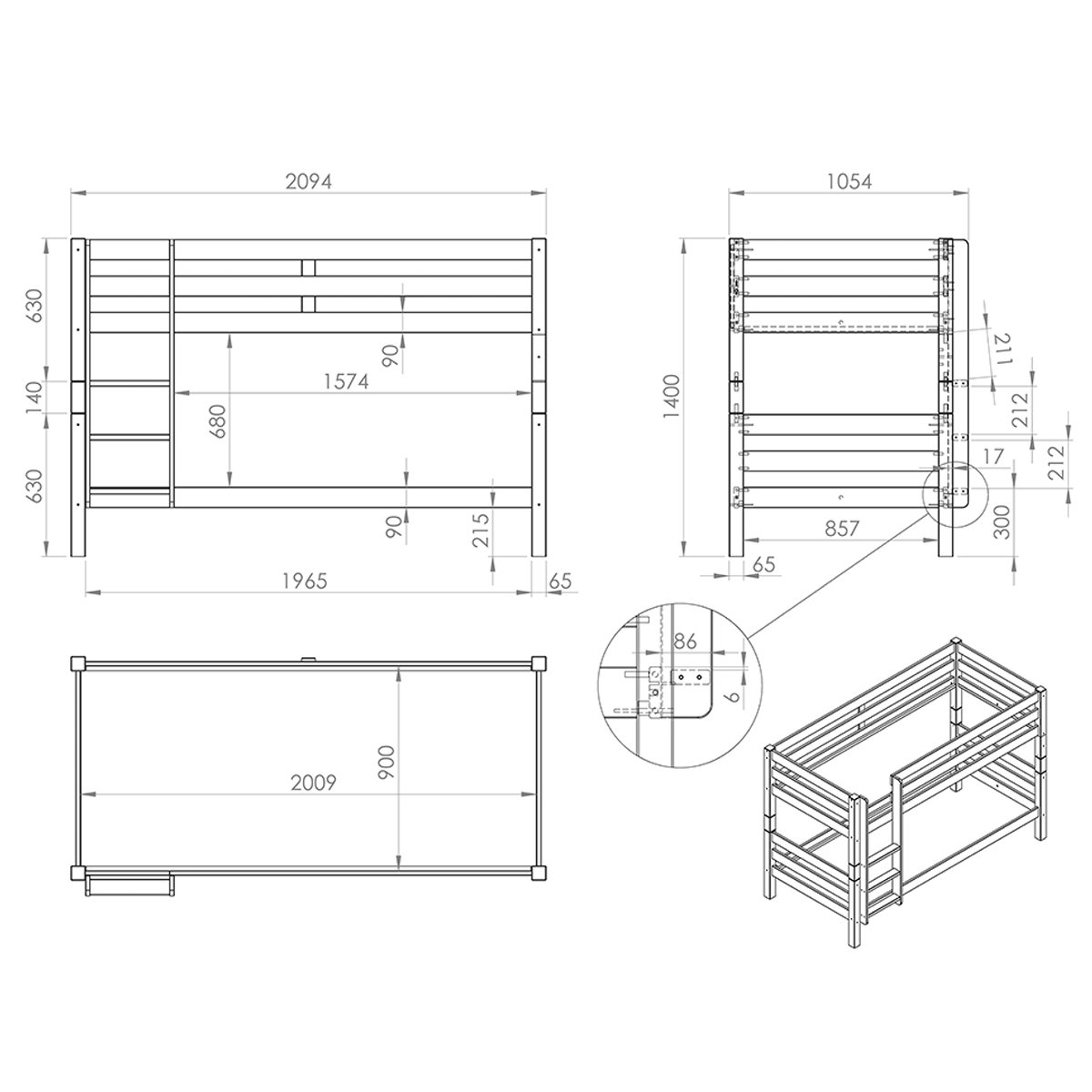 Beliche 90x200 Altura 140 cm Molas Incluídas Vipack Pino - Madeira ...