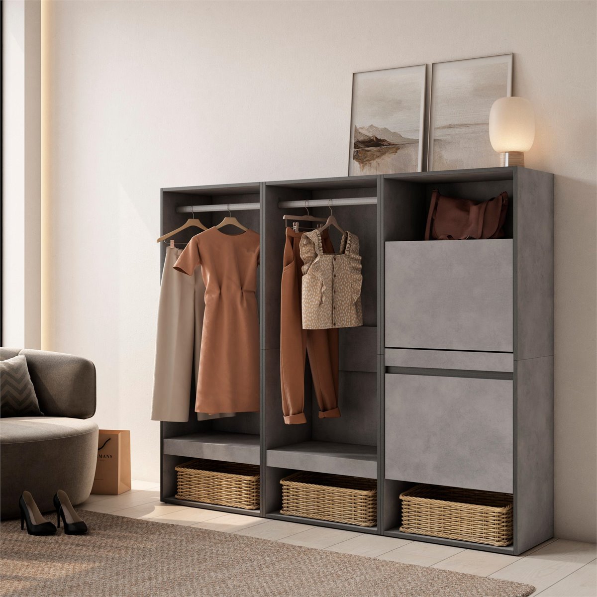 Roupeiro aberto, Guarda-roupa,Armário aberto, 180x145x35 cm, Para ...