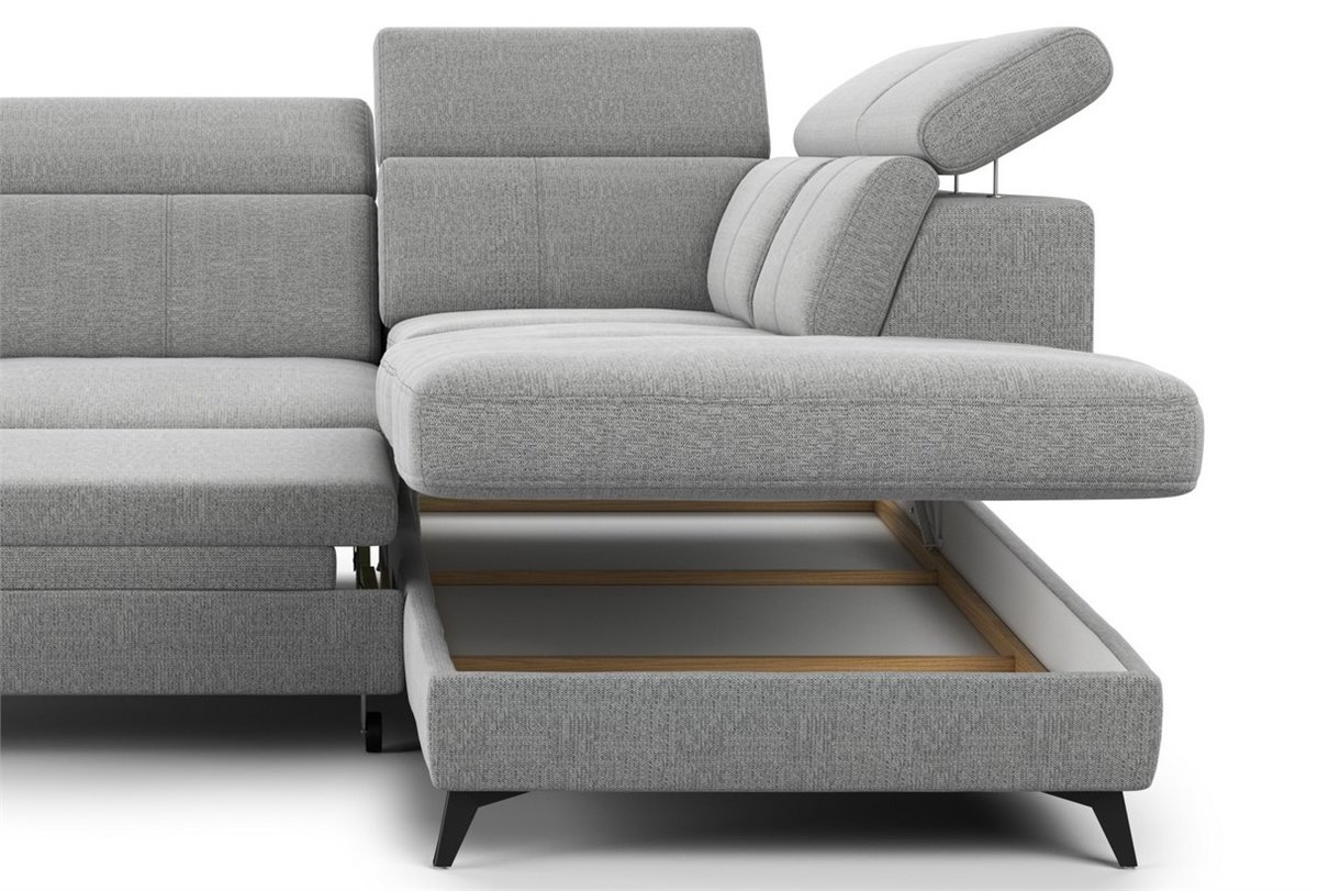 Sofá de canto TITUS com cama dereita 4 lugares cinza - Conforama