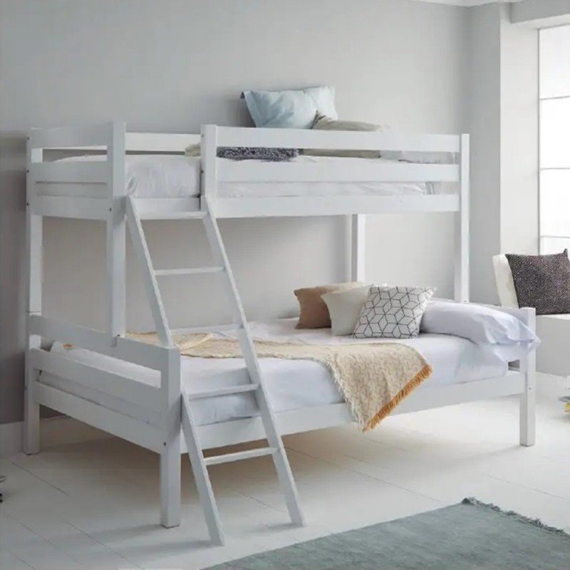 Cama de beliche tripla em madeira branca 135 cm - Conforama