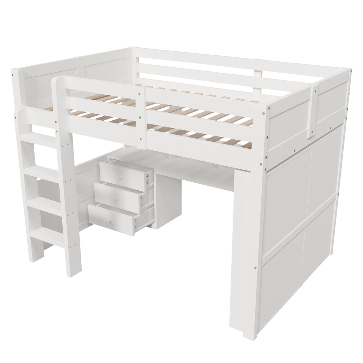 Cama alta 140x200 cm - Com LED, armário, secretária, gavetas, sem ...