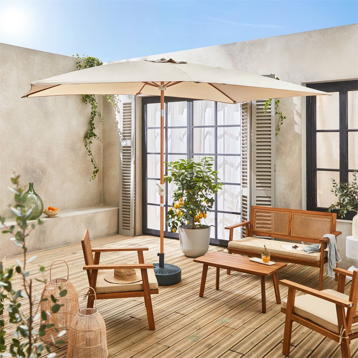 2x3m guarda-sol rectangular, multiposicional, Touquet, Zibelina ...