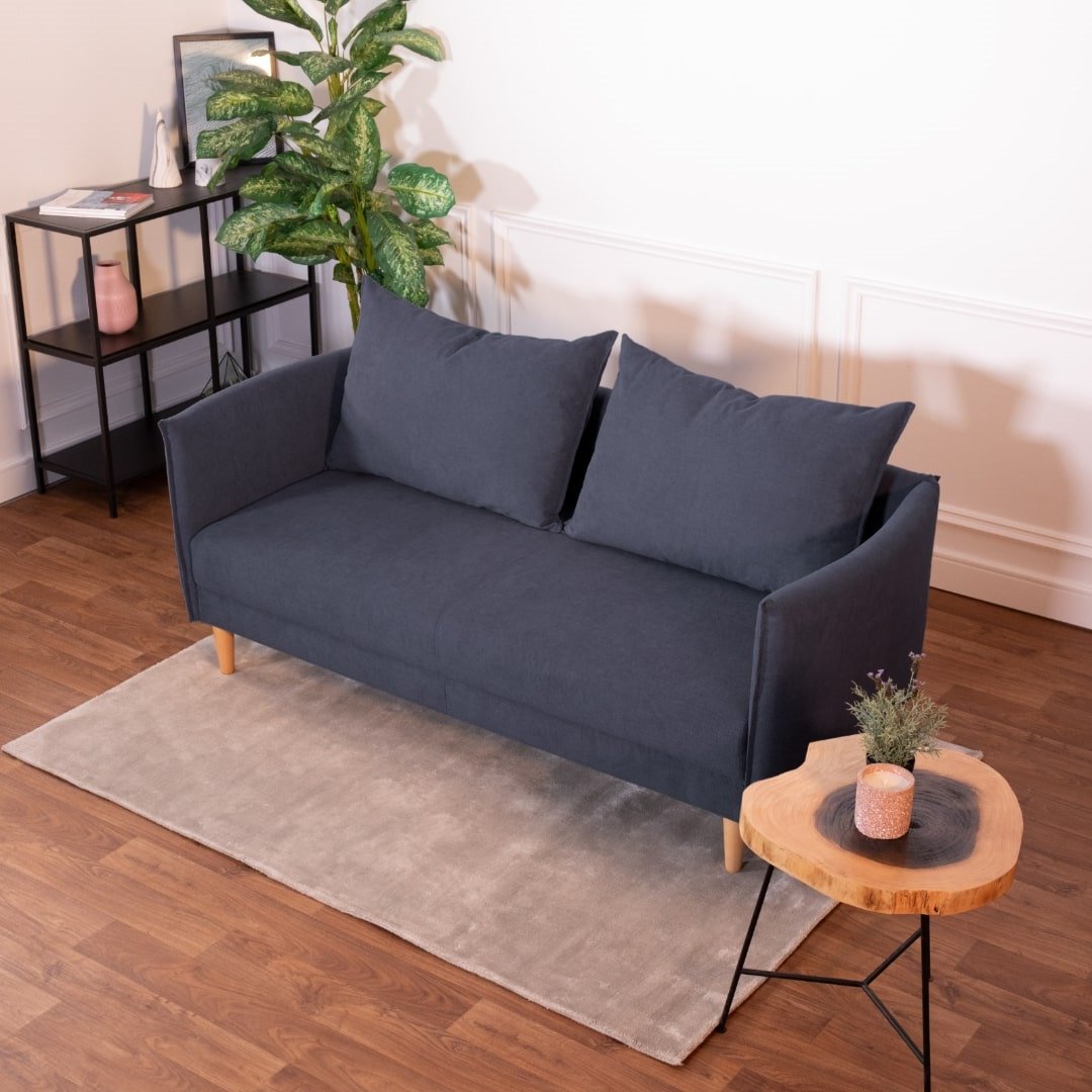 BUDWING Melanie - Sofá Reto - Azul - 3 Lugares - Estilo Vintage - Pernas altas e almofadas ...