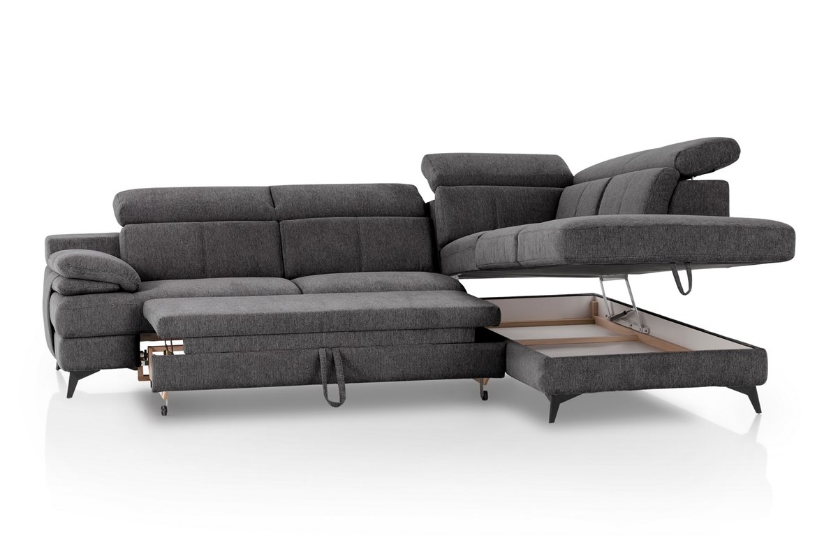 Sofá de canto TITUS com cama dereita 4 lugares antracite - Conforama