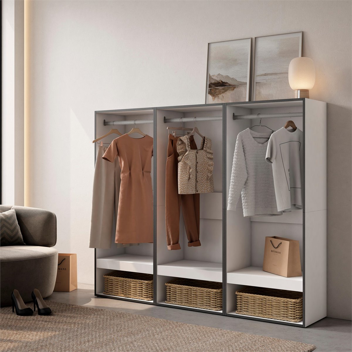 Roupeiro aberto, Guarda-roupa,Armário aberto, 180x145x35 cm, Para ...