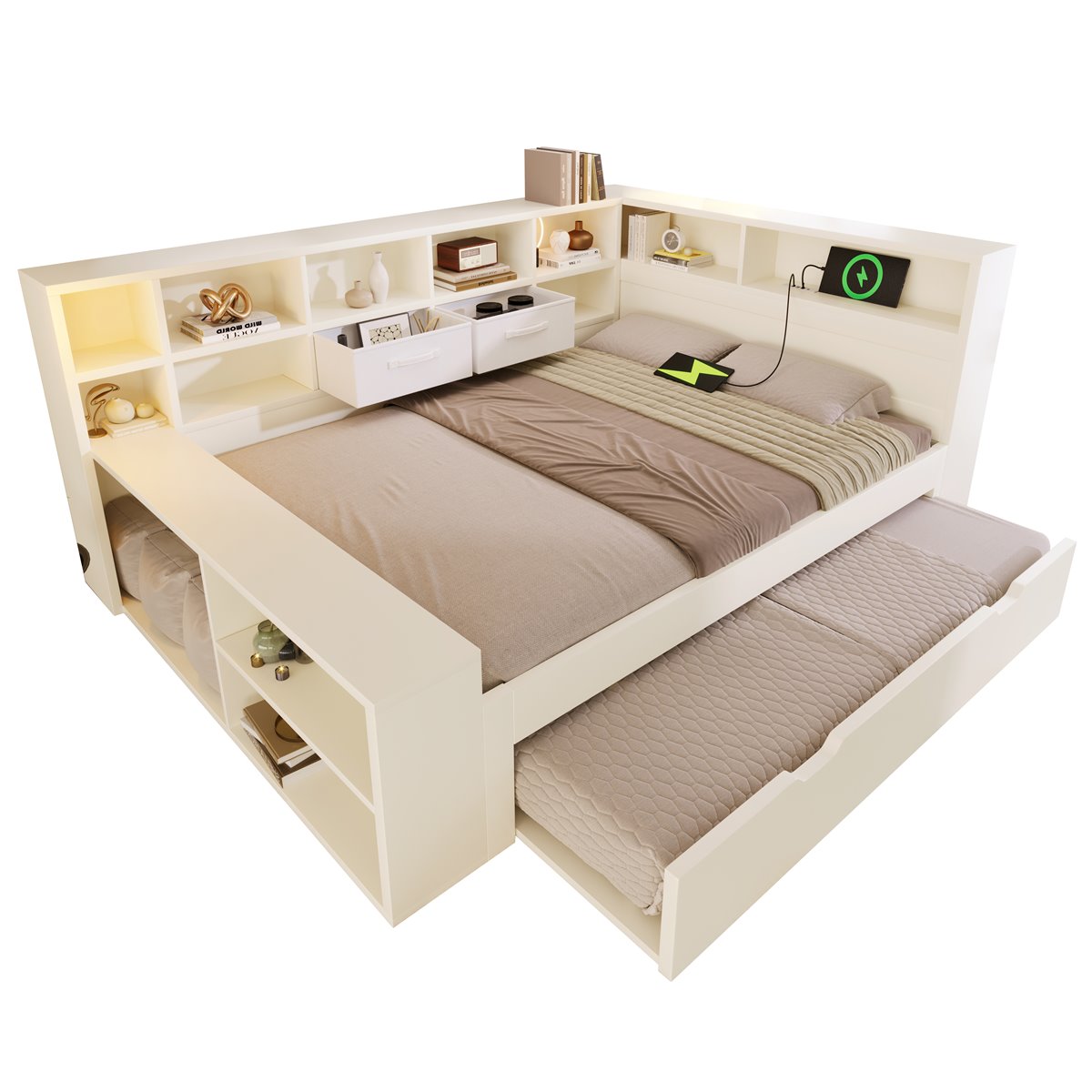 Cama gavetão de madeira maciça 140x200 cm,branco - Conforama