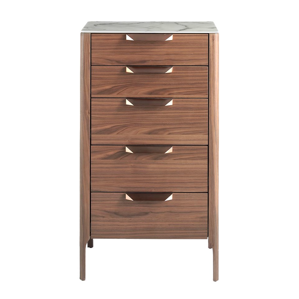 ANGEL CERDA Chiffonier em nogueira com tampo de vidro a imitar mármore ...