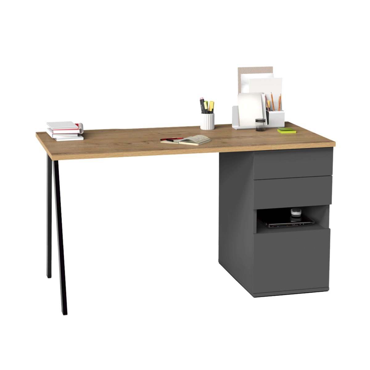 Kiroba Mesa de estudo ou escritório em carvalho dourado e cinza escuro ...