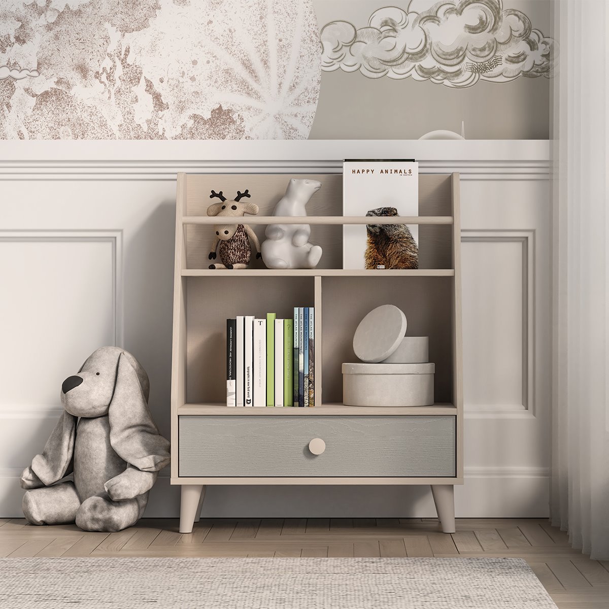 Estante pequena com 1 gaveta Alycia Bege e cinzento - Conforama
