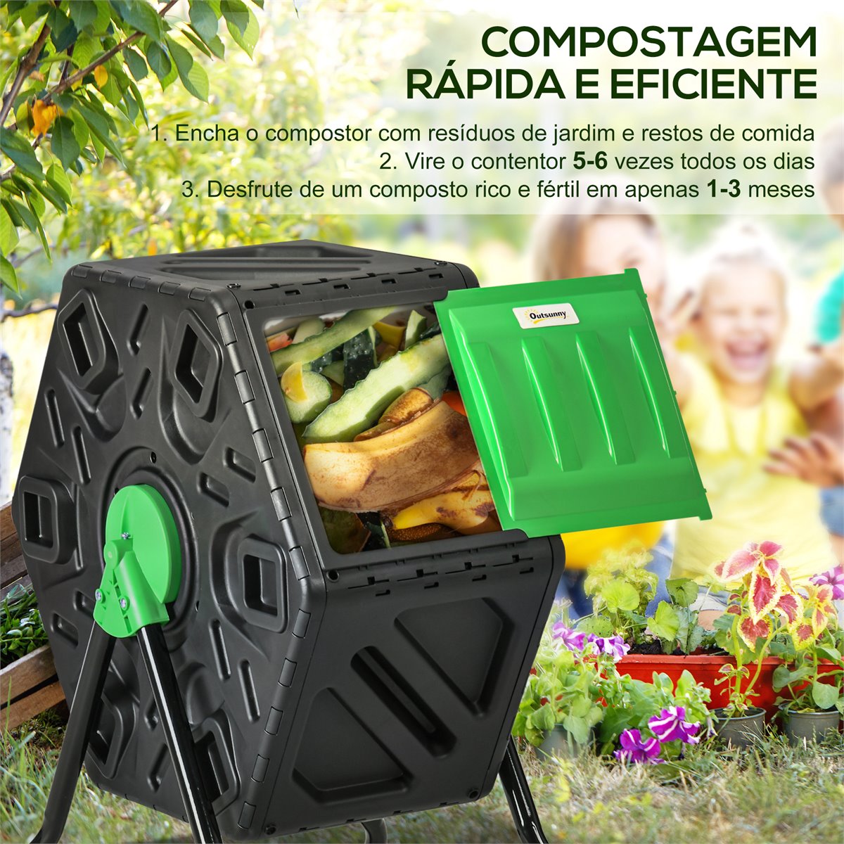 Outsunny Compostor Giratório de 65L Recipiente de Compostagem de Jardim ...