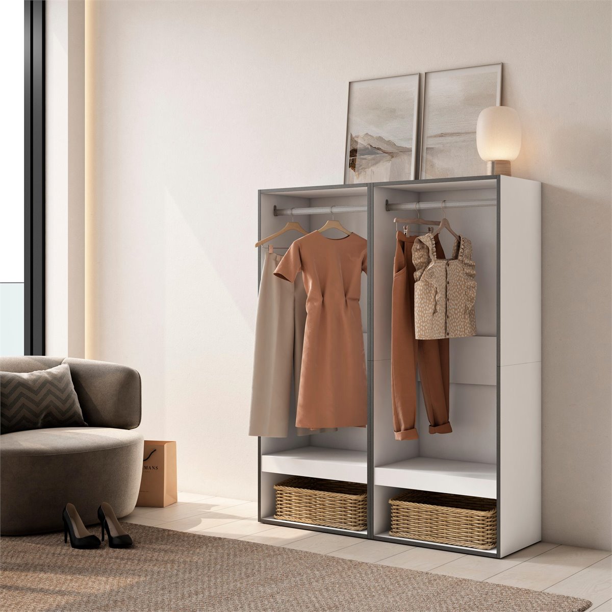 Roupeiro aberto, Guarda-roupa,Armário aberto, 120x145x35 cm, Para ...