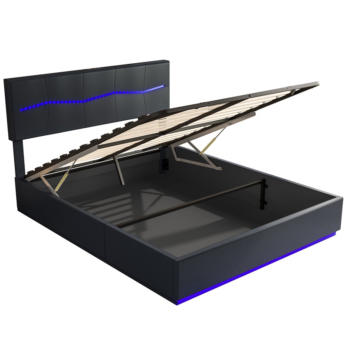 Cama de arrumação 140 x 200 cm com iluminação LED e carregamento USB ...