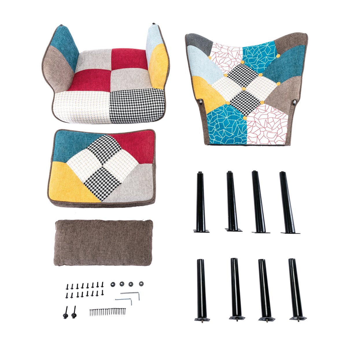 Poltrona relaxante com banquinho Poltrona patchwork poltrona de madeira sala de estar, poltrona ...