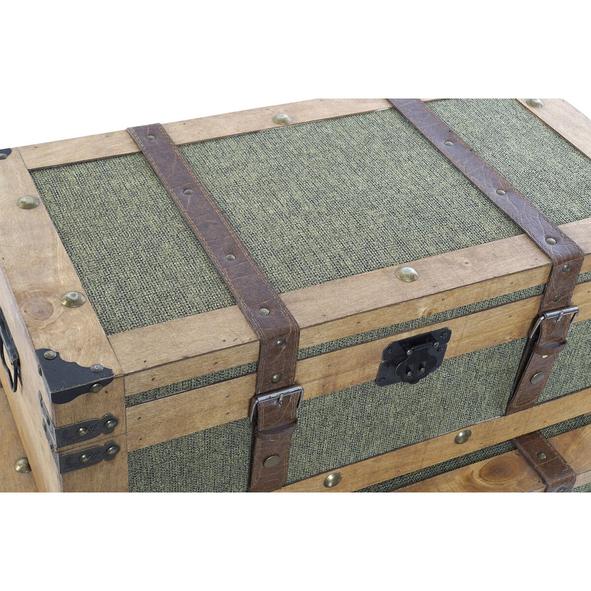 Conjunto de Baús Home ESPRIT Verde Madeira Tela Tropical 81 x 50 x 45 cm (3 Unidades) - Conforama