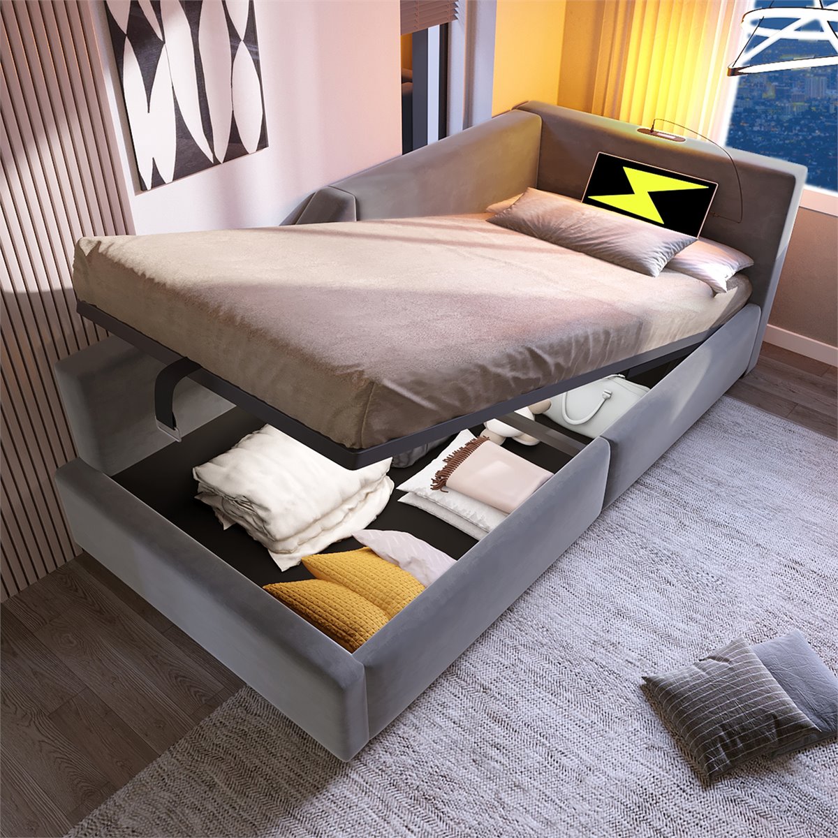 Cama para contentores 90x190cm - Sofá-cama de veludo - com luz de ...