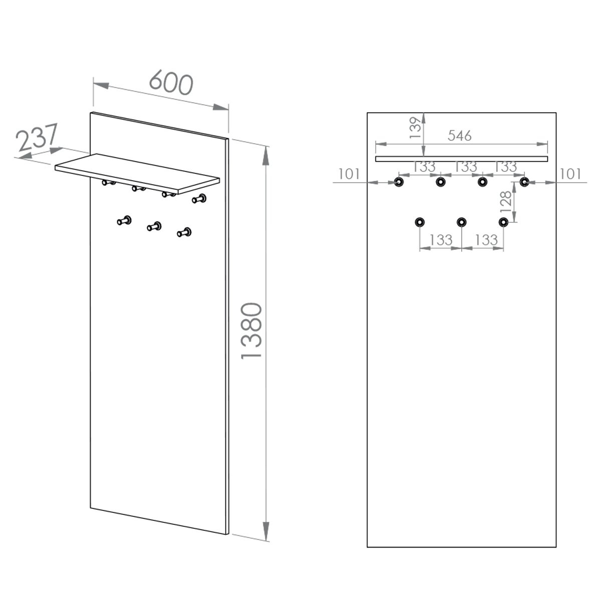 Bengaleiro de parede 7 pegs 1 prateleira Nilo Wood - Conforama