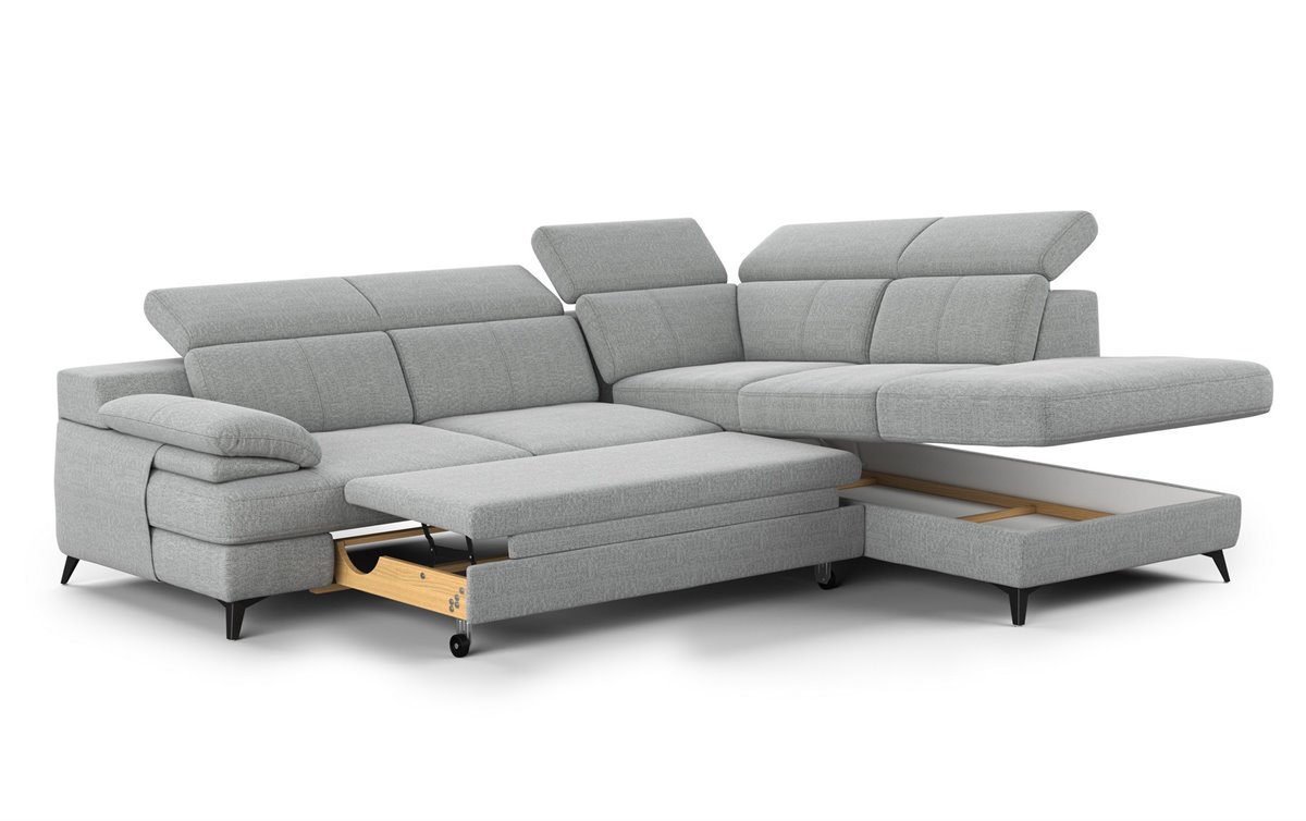 Sofá de canto TITUS com cama dereita 4 lugares cinza - Conforama