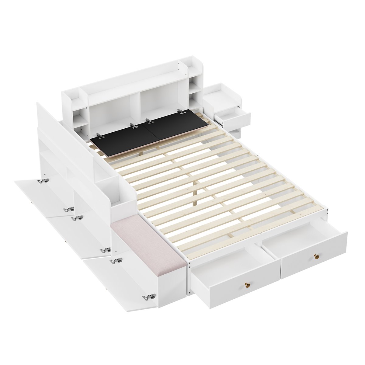 Cama combinada em madeira maciça - 140x200 cm - Cabeceira com arrumação ...
