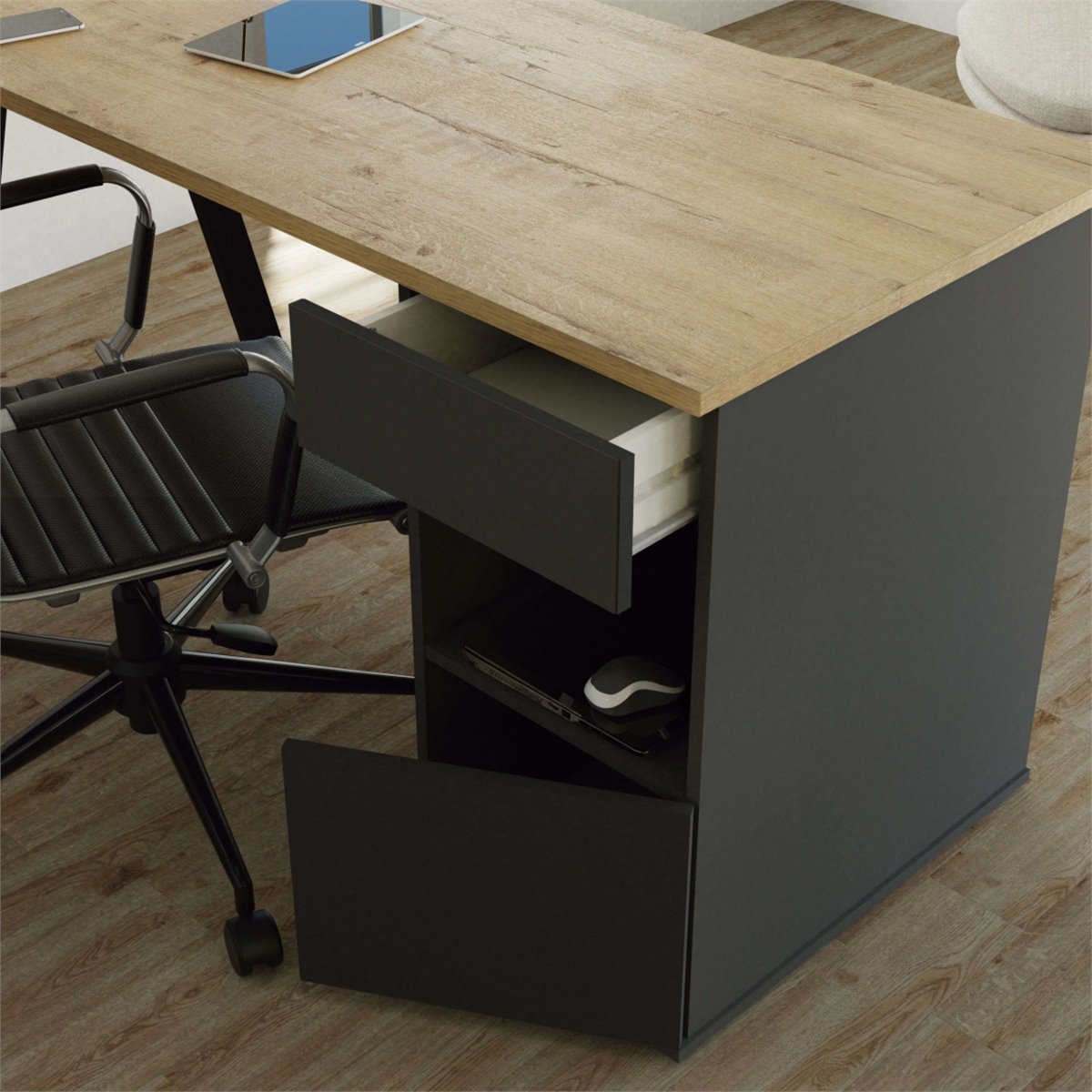 Kiroba Mesa de estudo ou escritório em carvalho dourado e cinza escuro ...