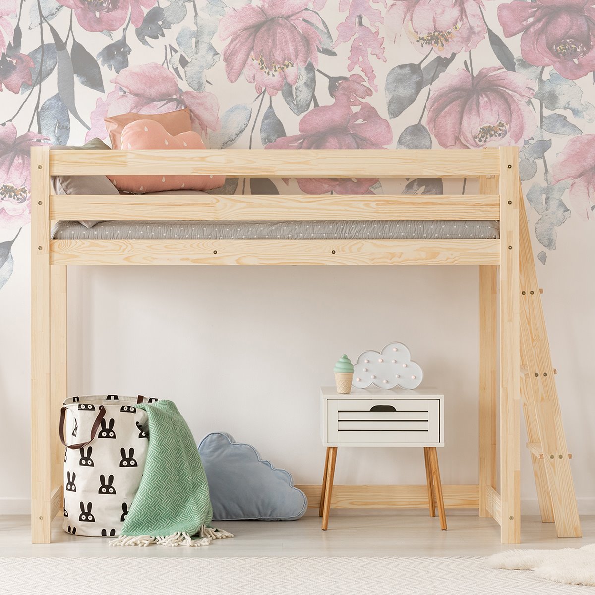 Cama de meia altura 90x200 com base de ripas Mark Bois - Conforama