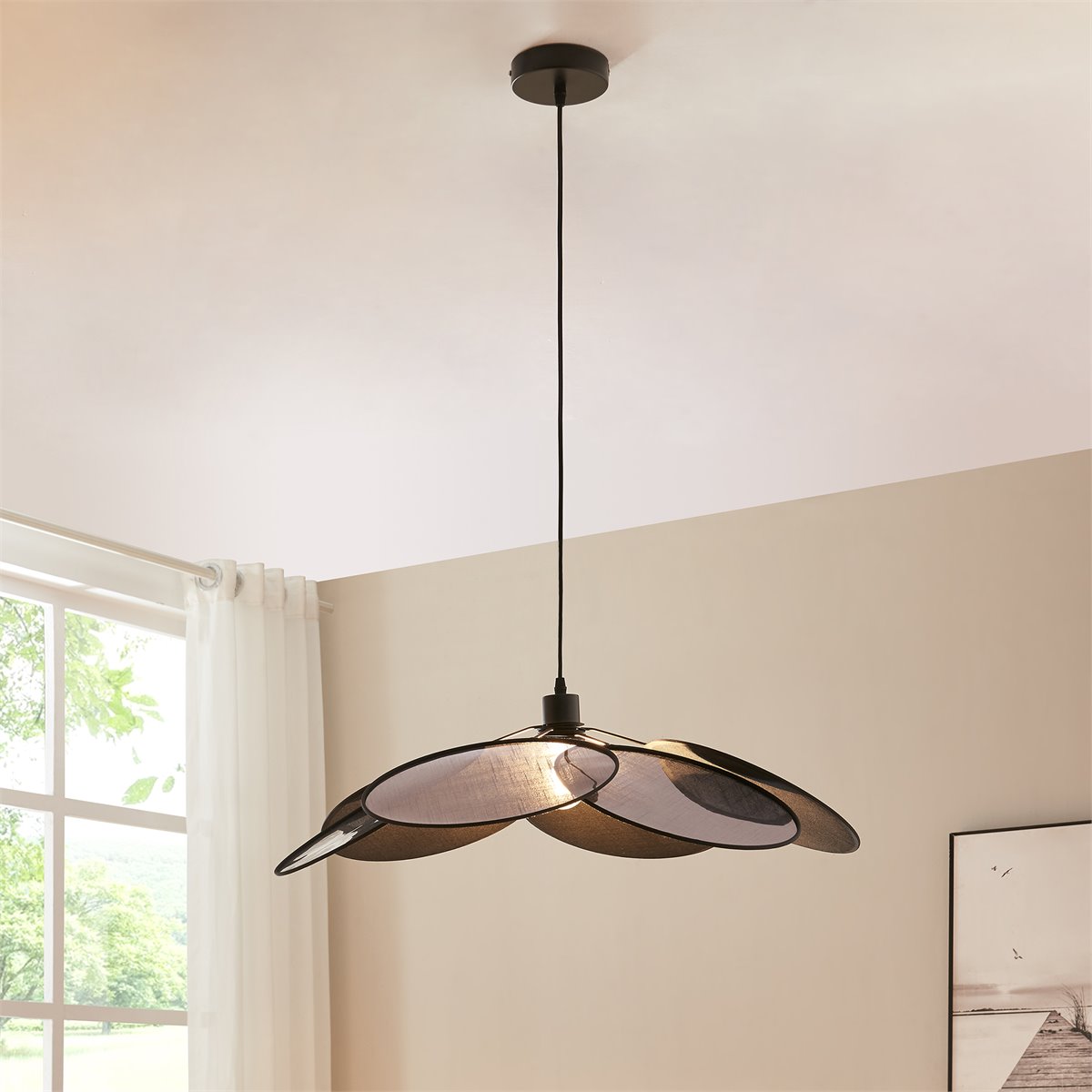 Candeeiro suspenso Blackwood aspeto de flor metal/têxtil preto [lux.pro ...