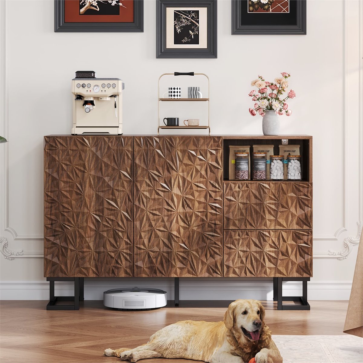 Aparador 120×40×78,5 cm - Série «Blattpoesie» - Relevo de folhas, 2 ...