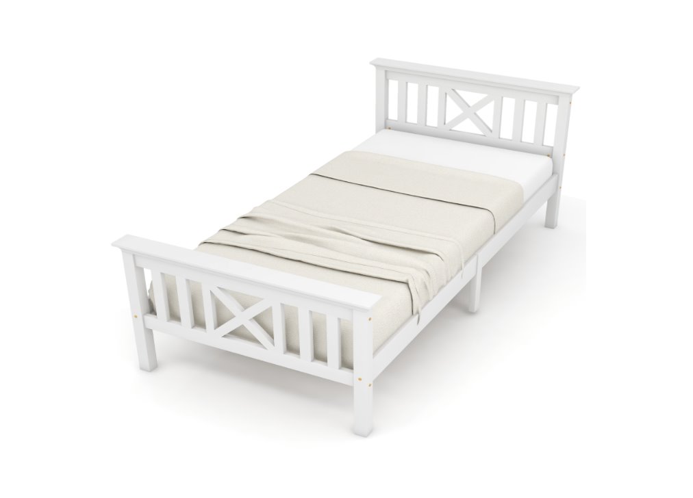 Cama juvenile,cama de solteiro de madeira de pinho 90x200cm,branco ...