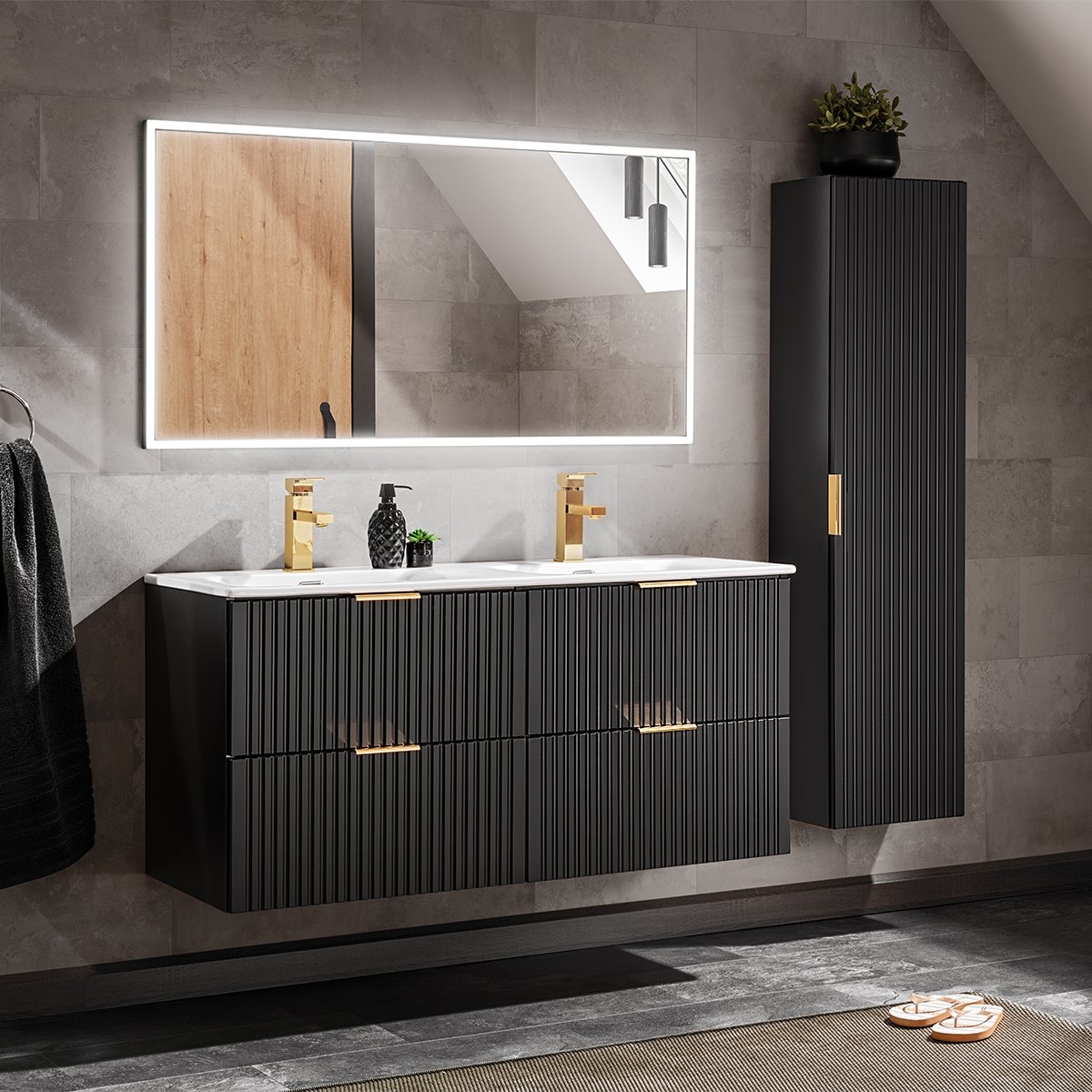 Móvel de lavatório duplo de 120 cm com pedestal Adriel Black - Conforama