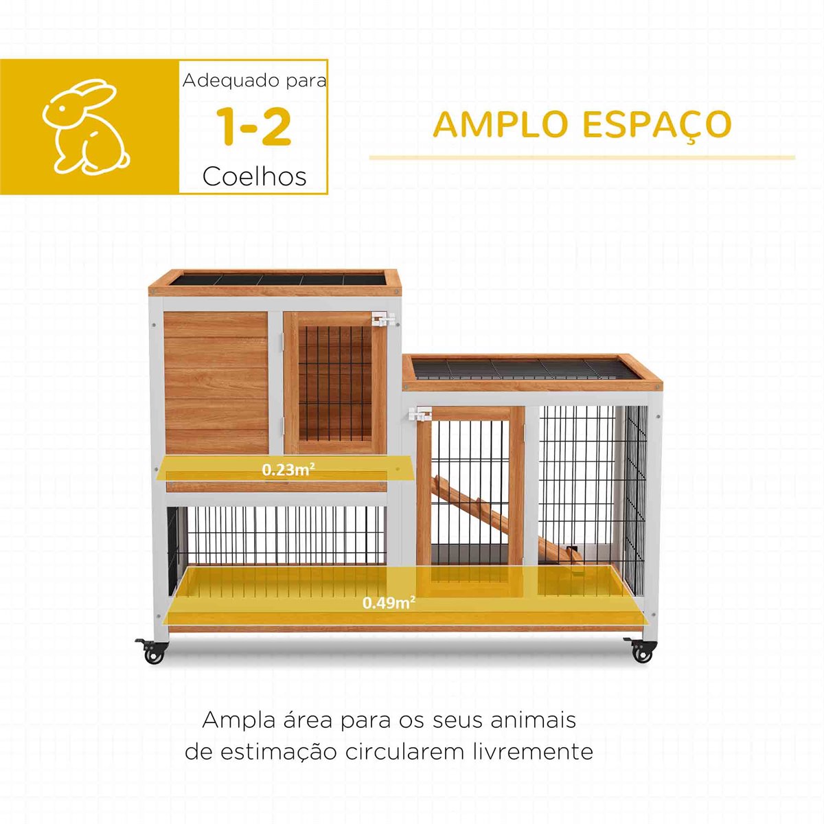 PawHut Coelheira de Madeira Interior com Rodas Gaiola para Coelhos ...