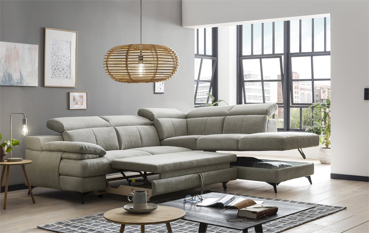 Sofá de canto TITUS com cama dereita 4 lugares bege - Conforama