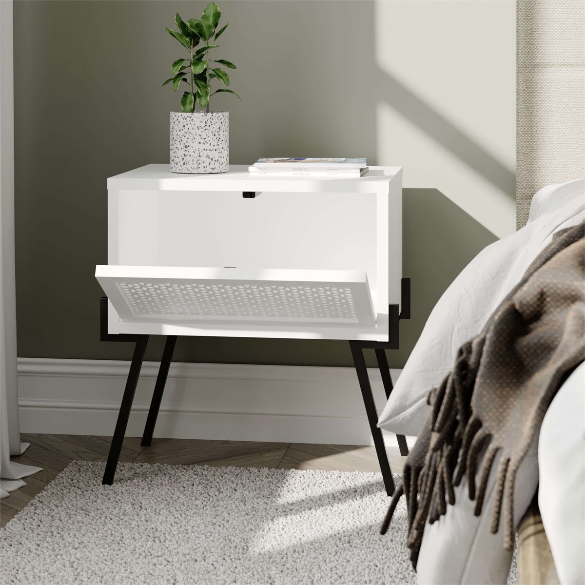 Mesa de cabeceira branca enevoada 48x51x34cm Quarto - Conforama