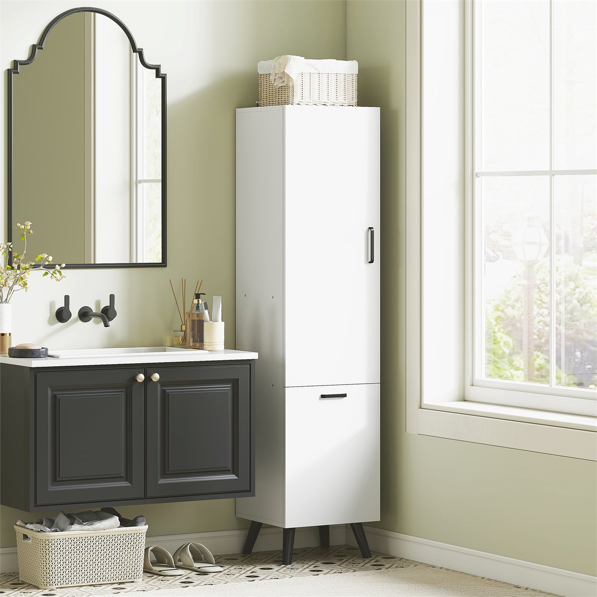 HOMCOM Coluna Casa de Banho Armário Alto Casa de Banho Estreito com 2 ...