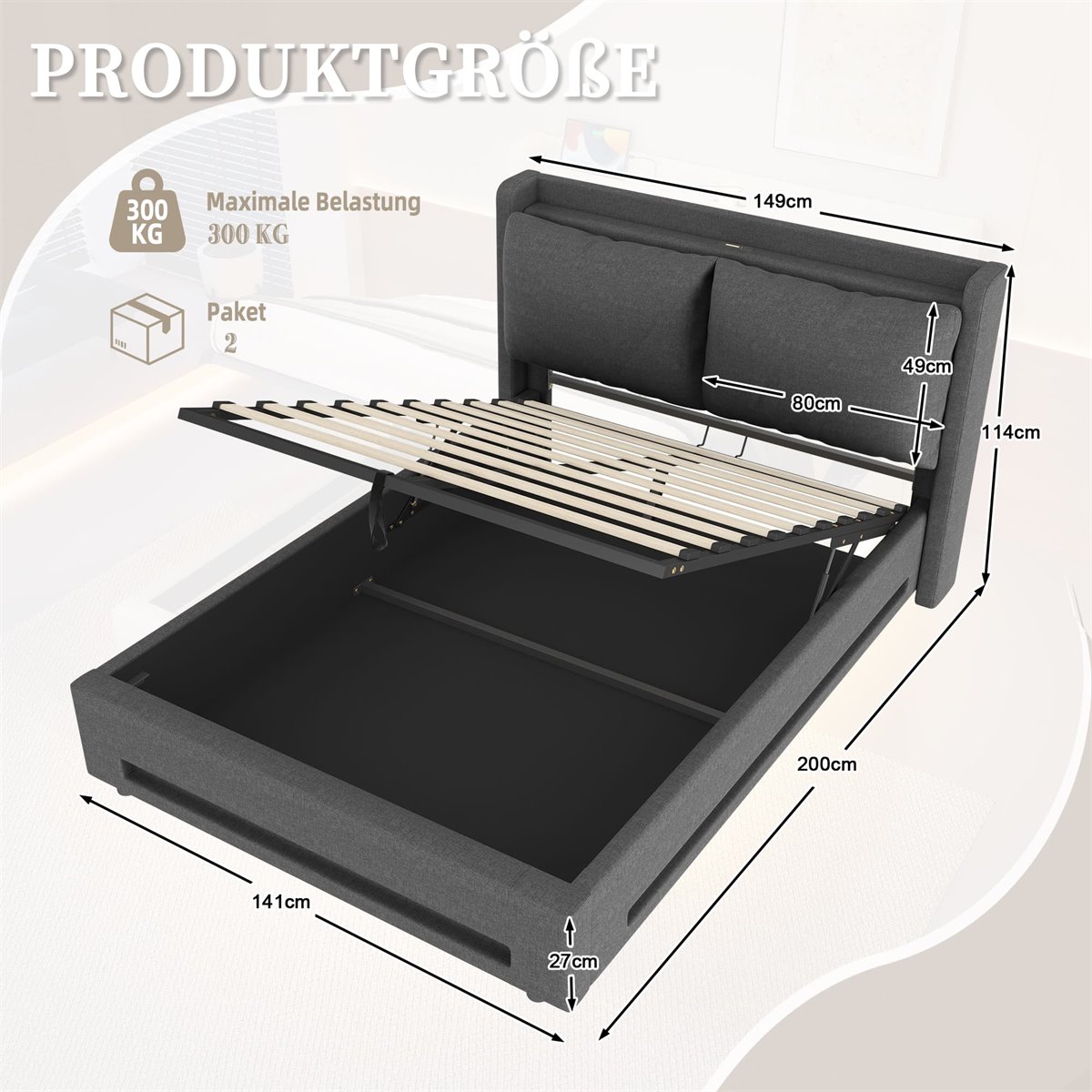 Cama com dossel de veludo 140x190 cm - Cabeceira elegante, arrumação ...