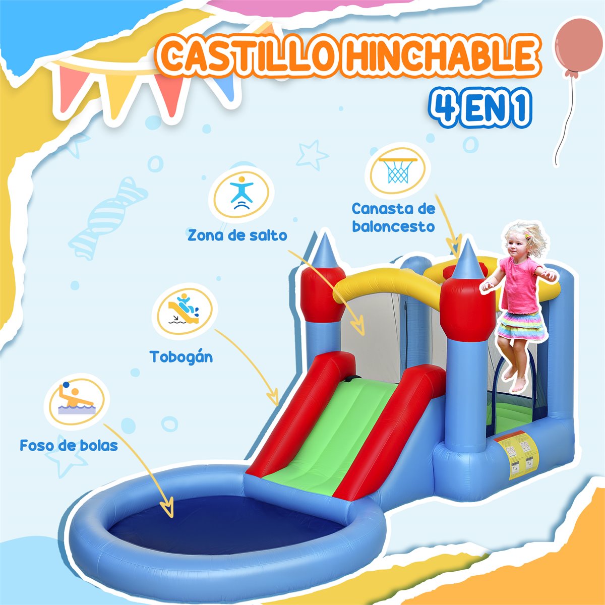 AIYAPLAY Castelo Insuflável com Insuflador 4 em 1 Castelo Insuflável ...