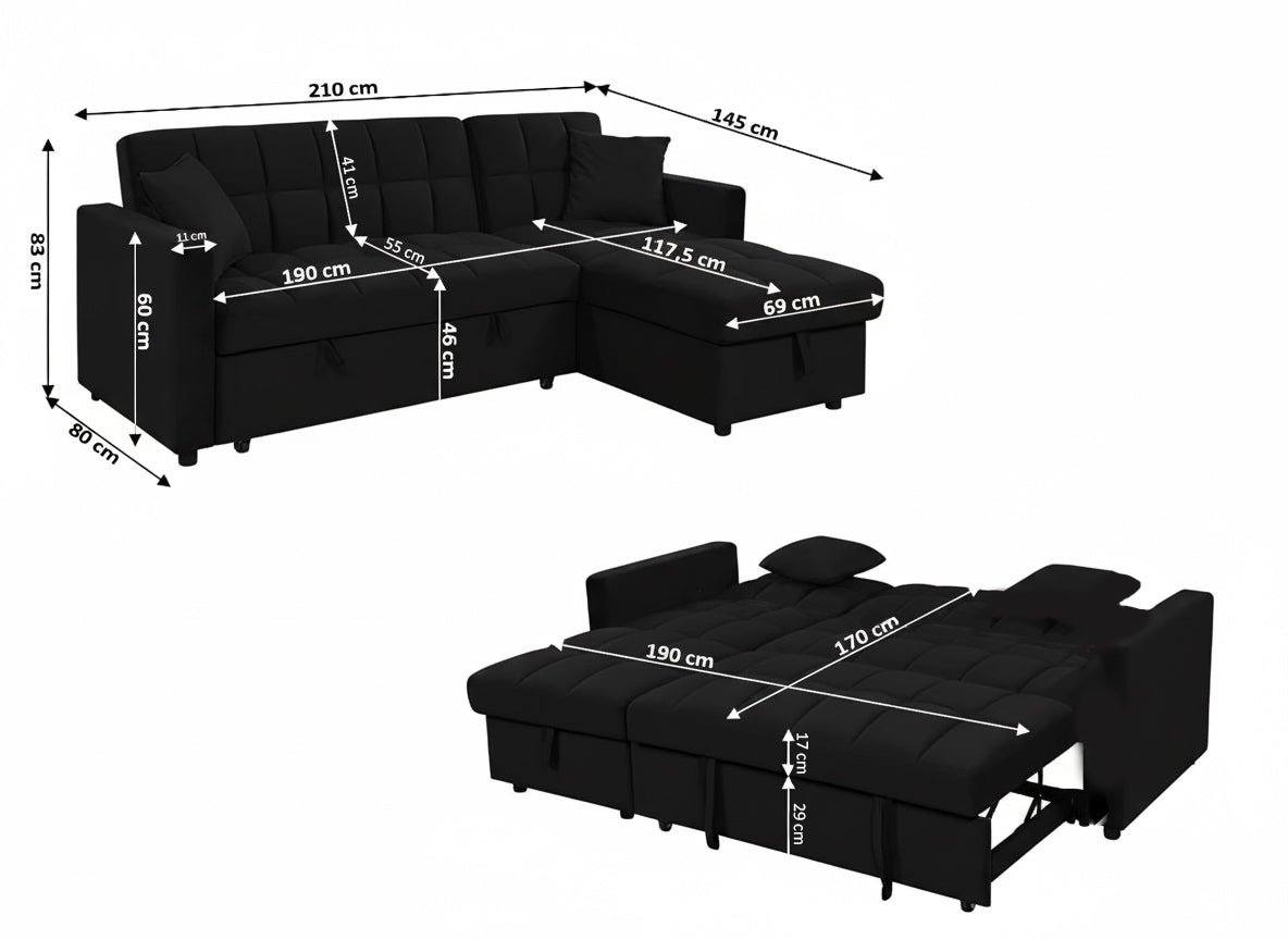 Sofá Cama Chaise Longue Kris 210x145cm - Conforama